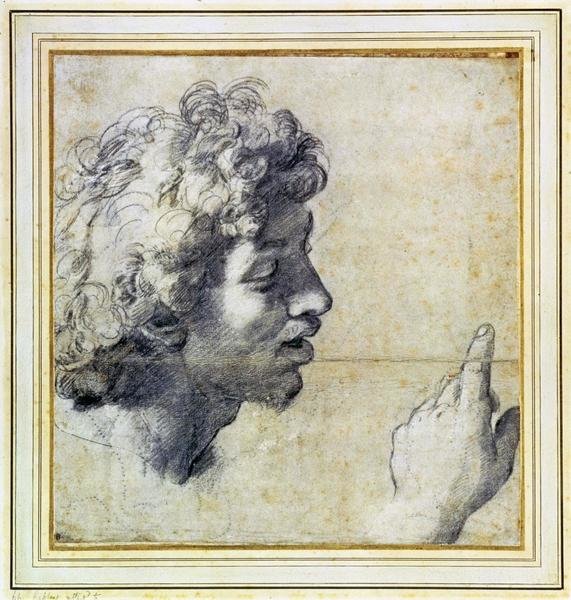 Raphael - Studies of a Mans Head and Hand - Art Print - Global Gallery