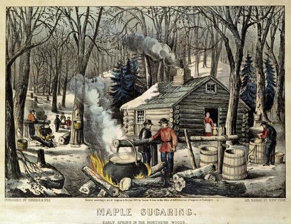 Currier and Ives - Maple Sugaring - Early Spring In The Northern Woods ...