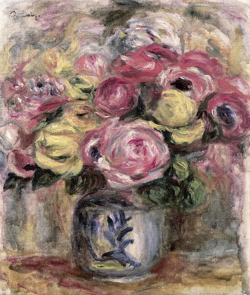 Pierre-Auguste Renoir - Flowers in a Blue and White Vase - Art Print ...
