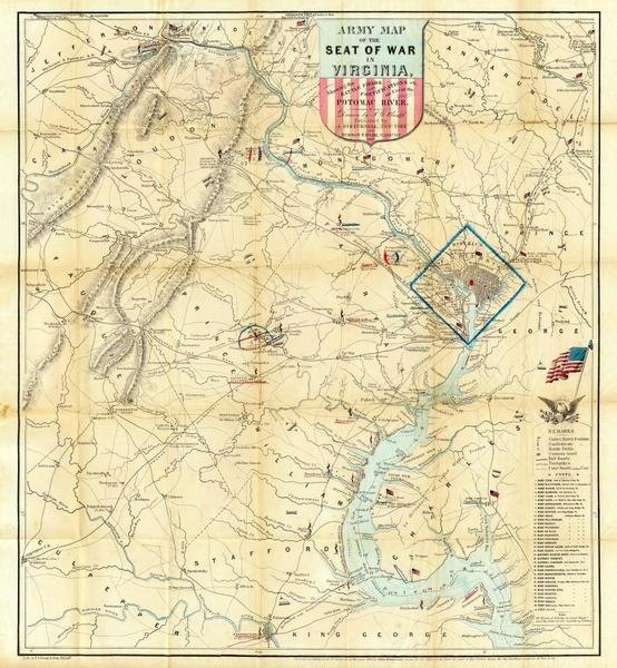 J. Goldsborough Bruff - Army Map of The Seat of War In Virginia, 1862 ...